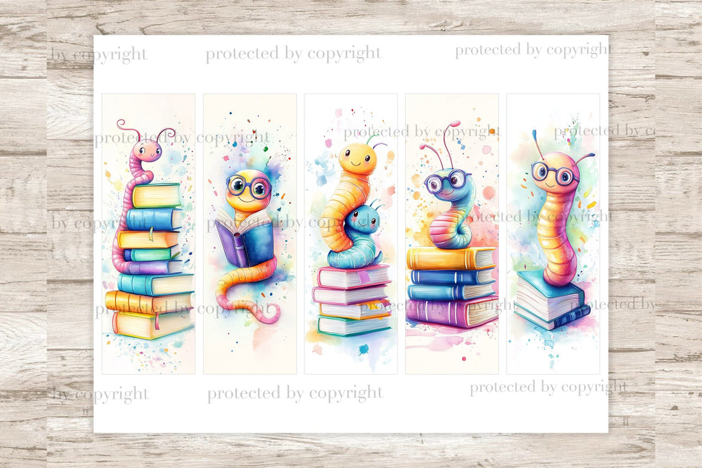 Bookworms Printable Bookmarks | Whimsical Digital Sheets - So Fontsy