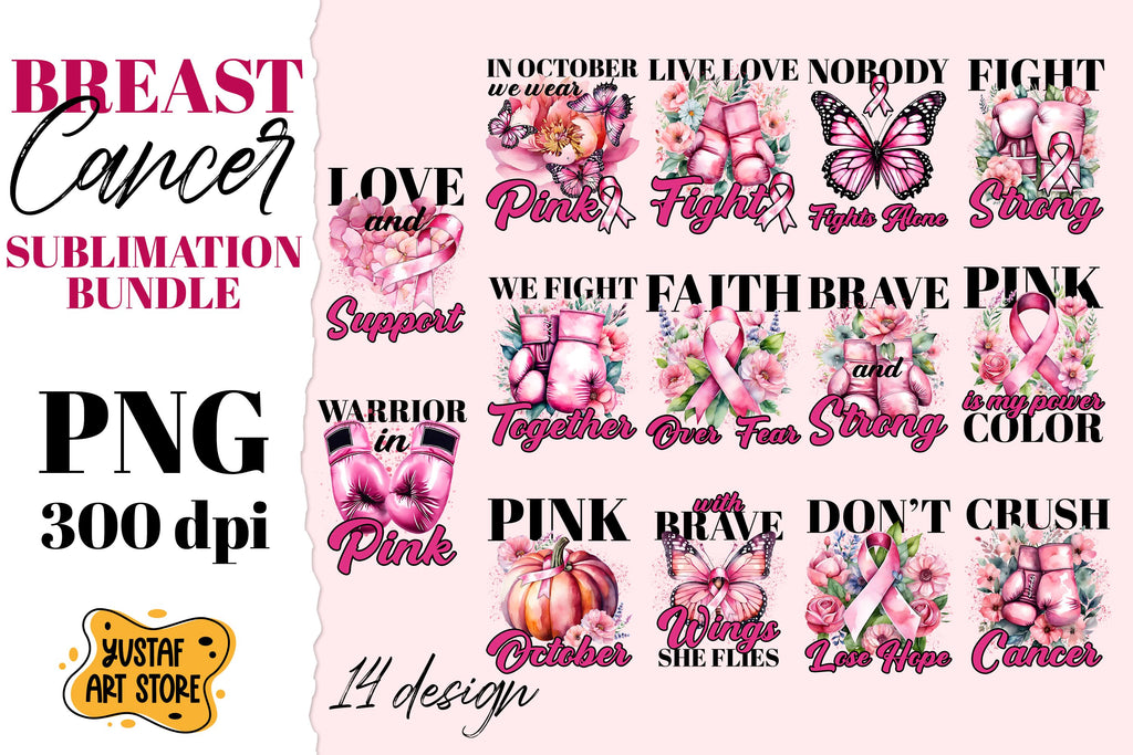 Breast Cancer sublimation. Pink October bundle - So Fontsy