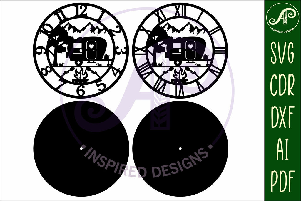 Caravan/camping wall clock laser cut files, SVG file. - So Fontsy