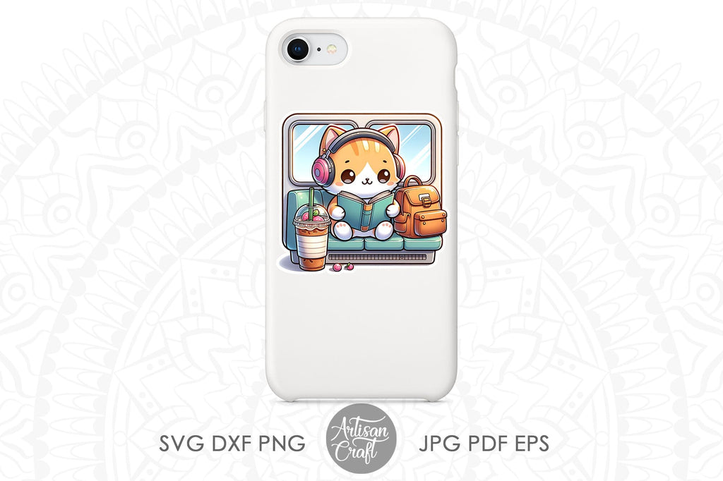 Cat stickers | Cute Cat Reading | cat with headphones | So Fontsy