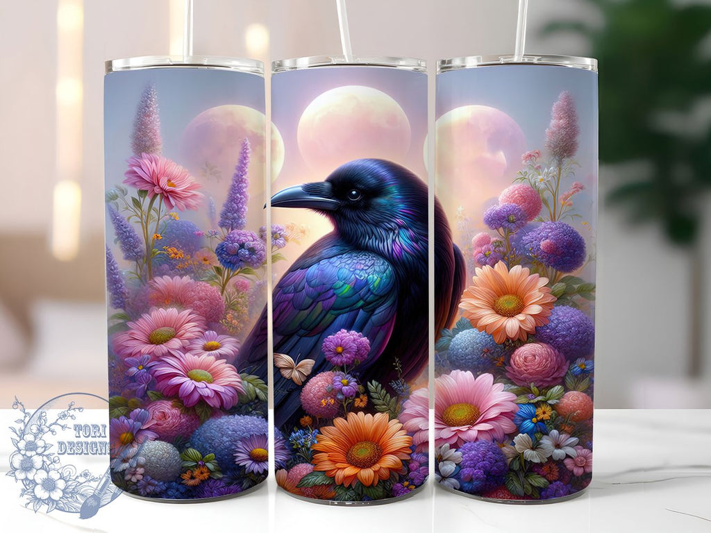 Celestial Full Moon Raven Tumbler, Celestial Raven, Floral Raven, Raven Tumbler, 20oz Tumbler ...