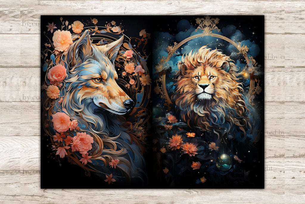 Celestial Moon Junk Journal Kit | Animals Printable Pages - So Fontsy