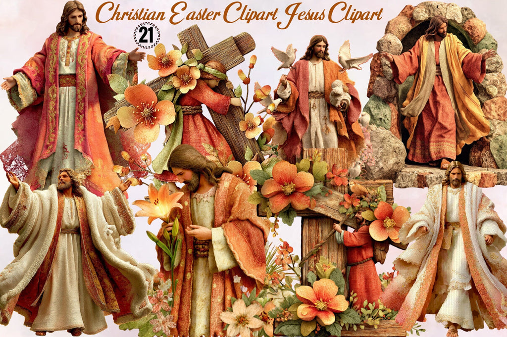 Christian Easter Clipart Jesus Clipart Bundle. - So Fontsy
