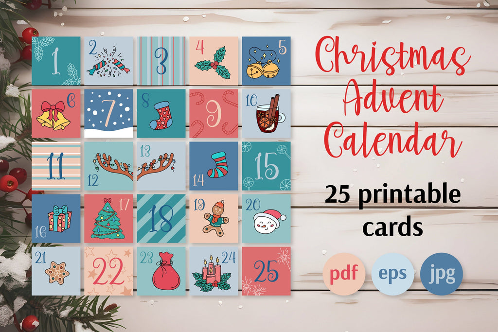 Christmas Advent Calendar | JPG Cute Xmas Cards - So Fontsy