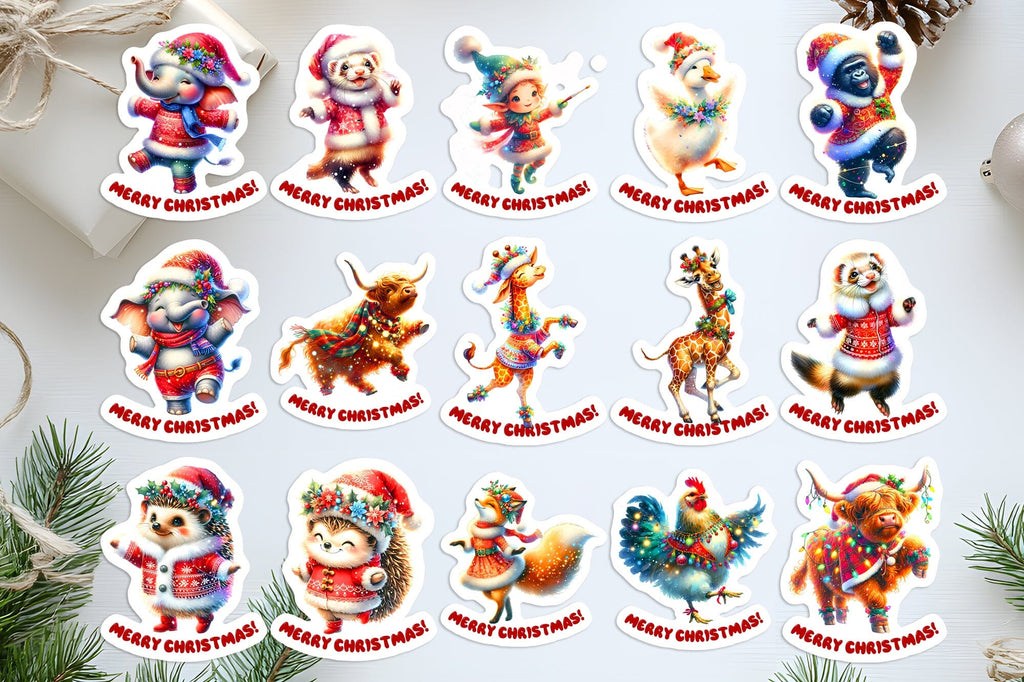 Christmas animal stickers, Sticker bundle, sticker sheet PNG - So Fontsy