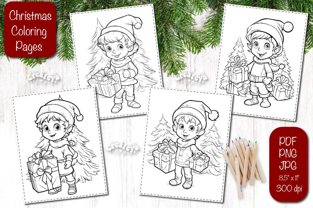 Christmas Coloring Book Elf coloring page bundle printable coloring ...