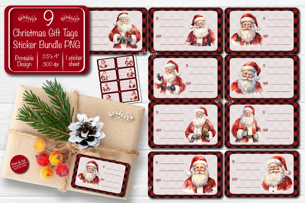 Christmas Gift Tag Stickers Bundle Christmas tag printable PNG Santa ...
