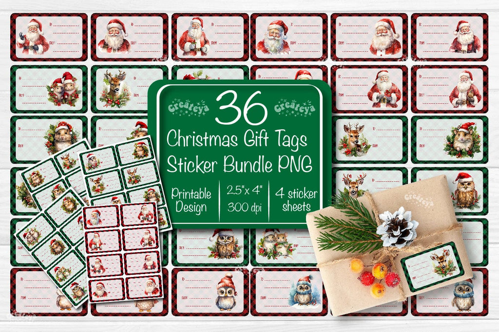 Christmas Gift Tag Stickers Bundle Christmas tag printable PNG ...