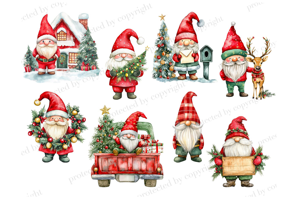 Christmas Gnome Clipart PNG Bundle | Festive Image PNG - So Fontsy