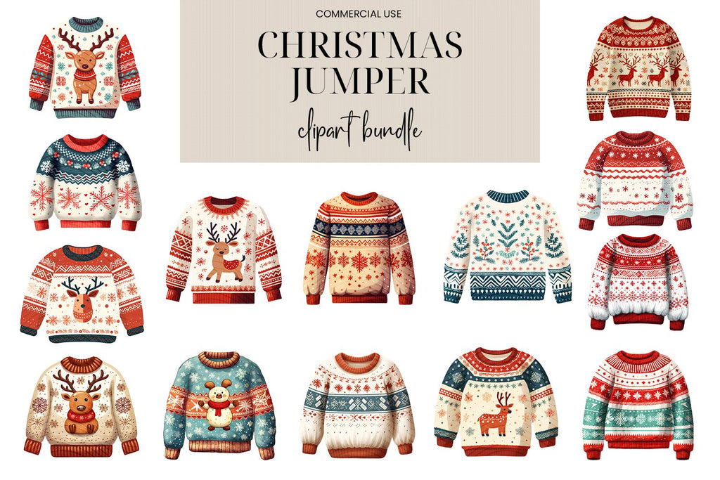 Christmas Jumper Clipart Bundle - Ugly Sweater Illustrations - So Fontsy