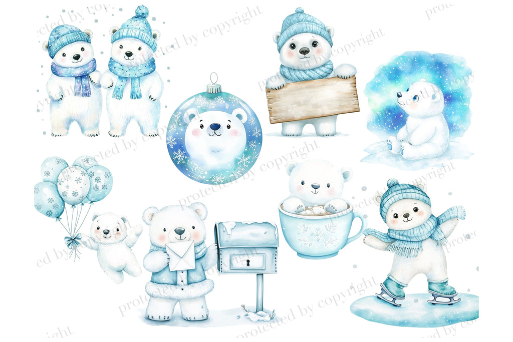 Christmas Polar Bear Clipart | Winter Holiday Animals Bundle - So Fontsy