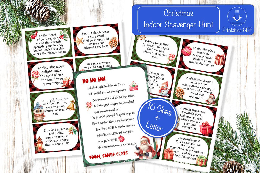Christmas Scavenger hunt Printable cards for kids game - So Fontsy