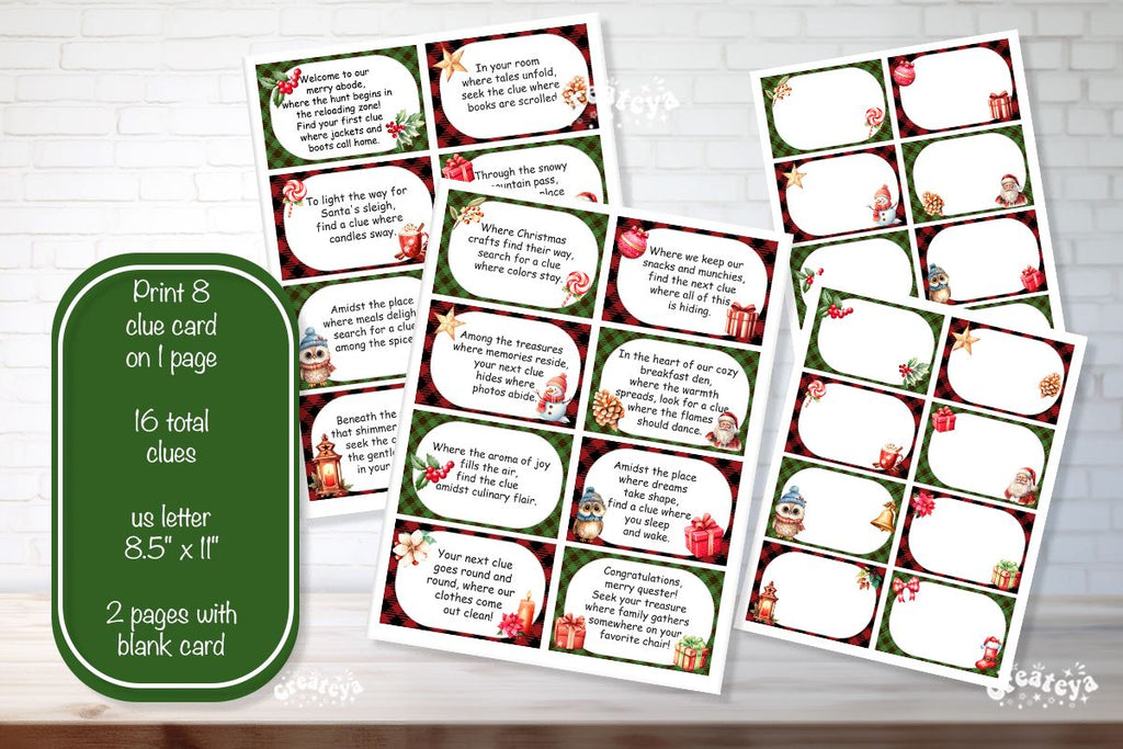 Christmas Scavenger hunt Printable cards for kids game - So Fontsy