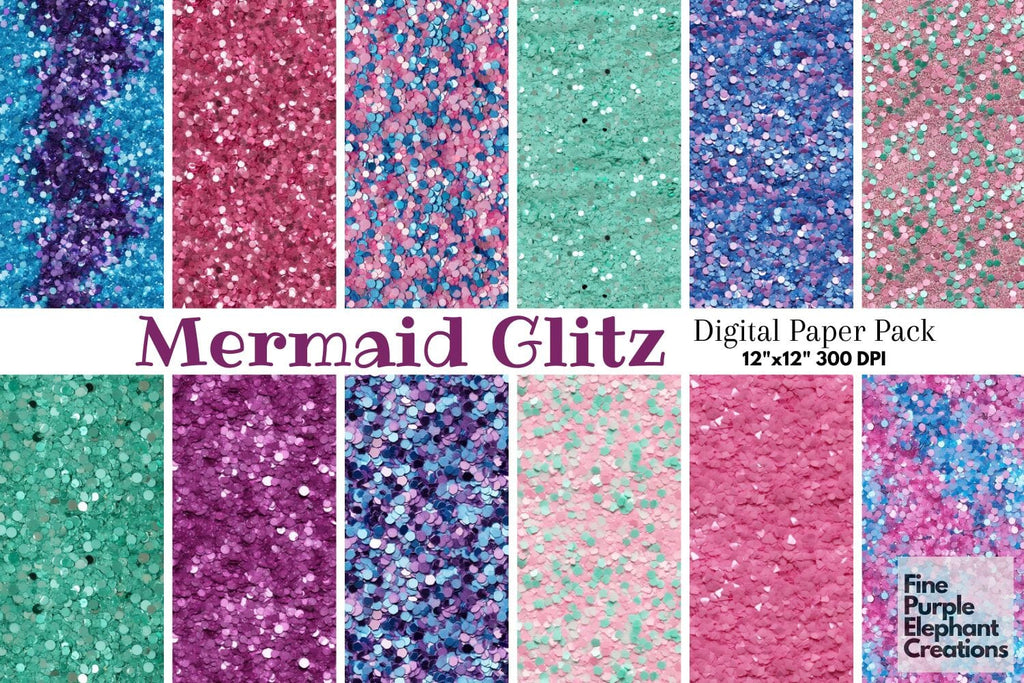 Chunky Mermaid Glitter Digital Paper | Bright Unicorn - So Fontsy