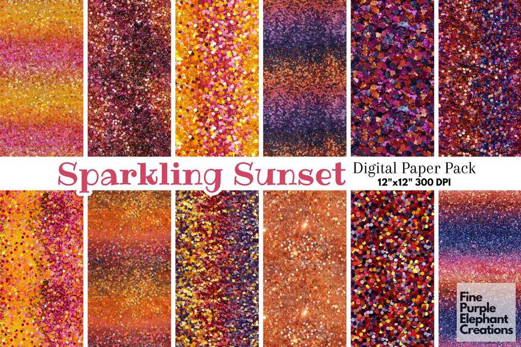 Chunky Summer Sunset Glitter Digital Paper - So Fontsy
