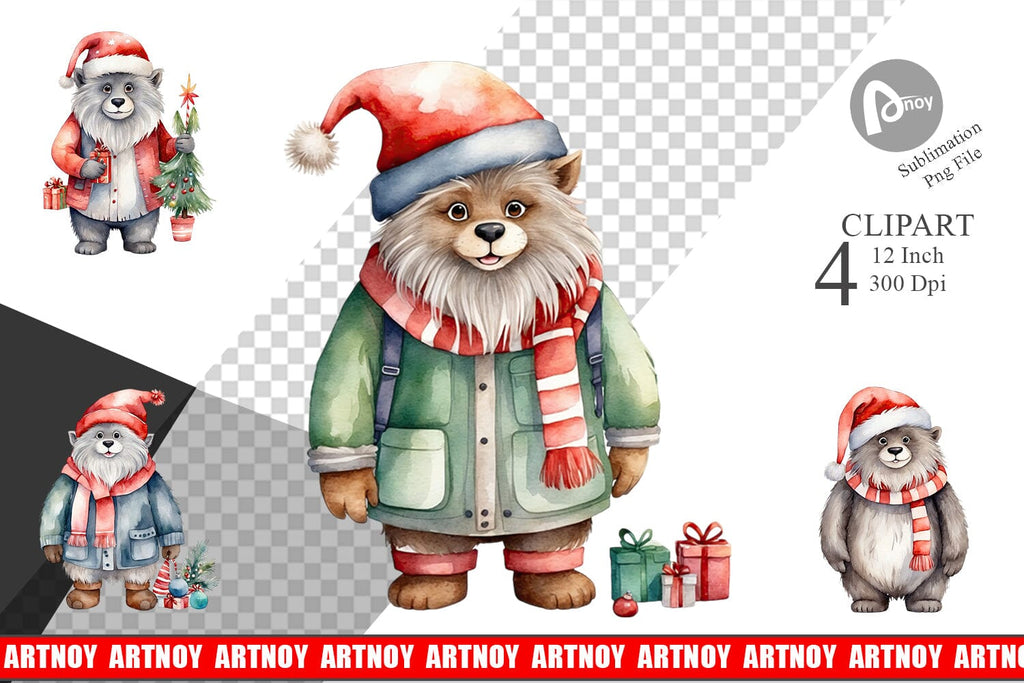 Clipart Watercolor Christmas Yeti - So Fontsy