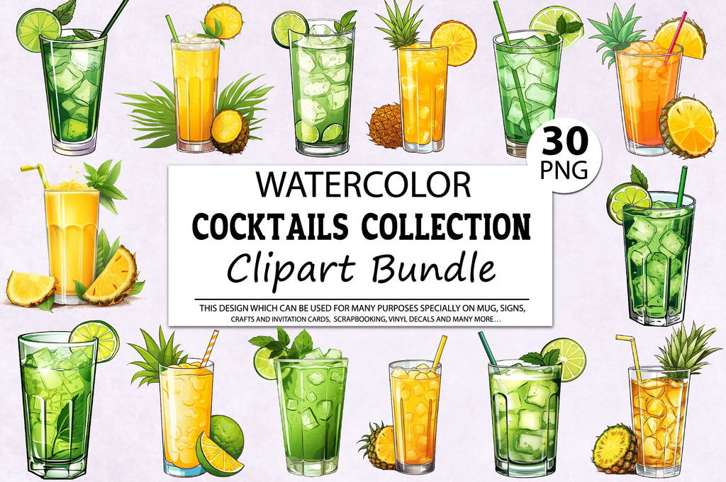 Cocktails Watercolor Clipart Bundle - So Fontsy