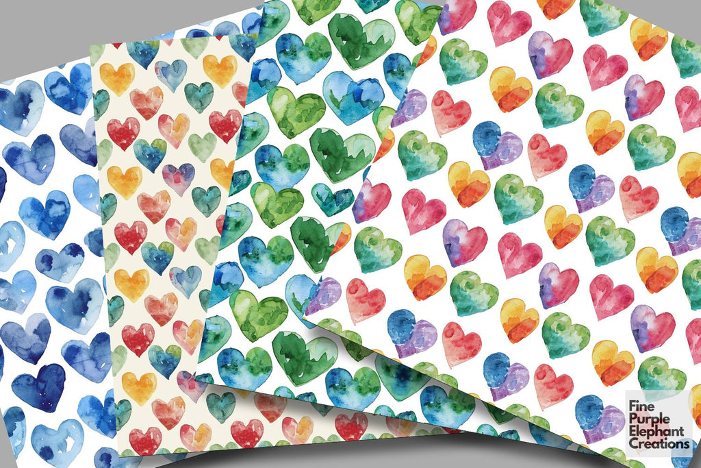 Colored Rainbow Hearts Digital Paper - So Fontsy