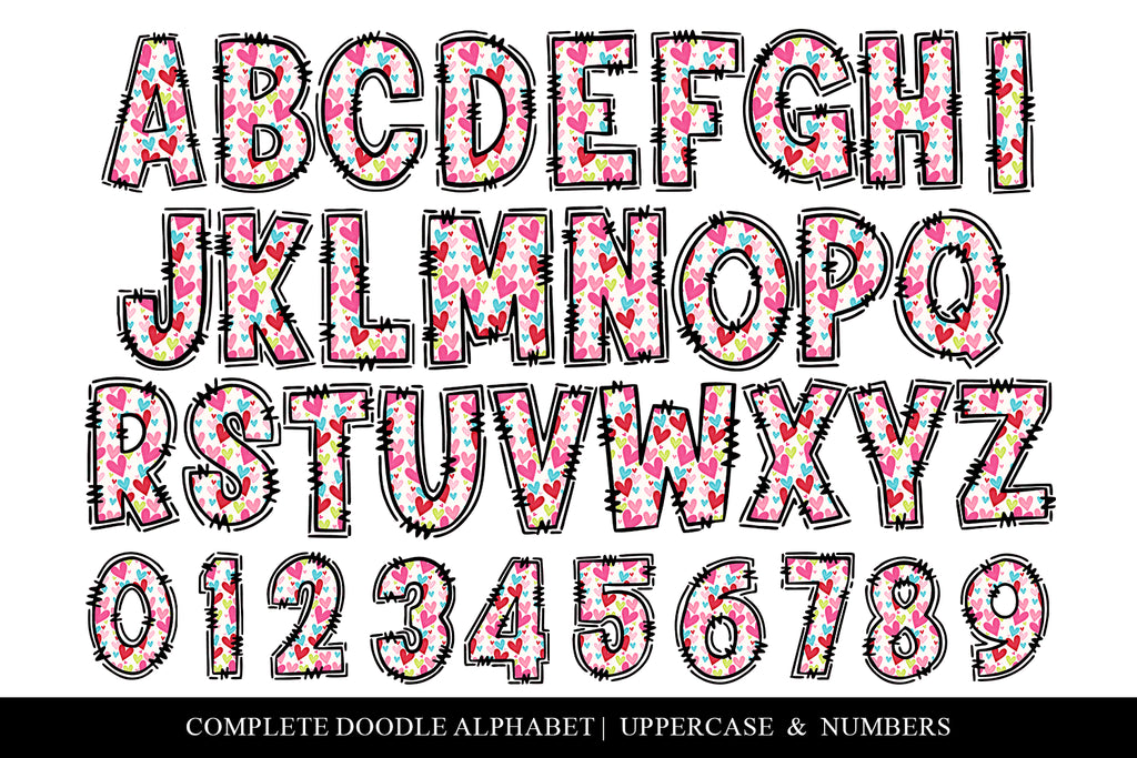 Colorful Hearts Valentine Doodle Letter Alphabet - So Fontsy