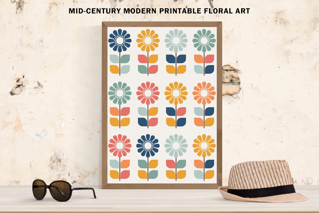 Colorful Retro Modern Floral Art - So Fontsy