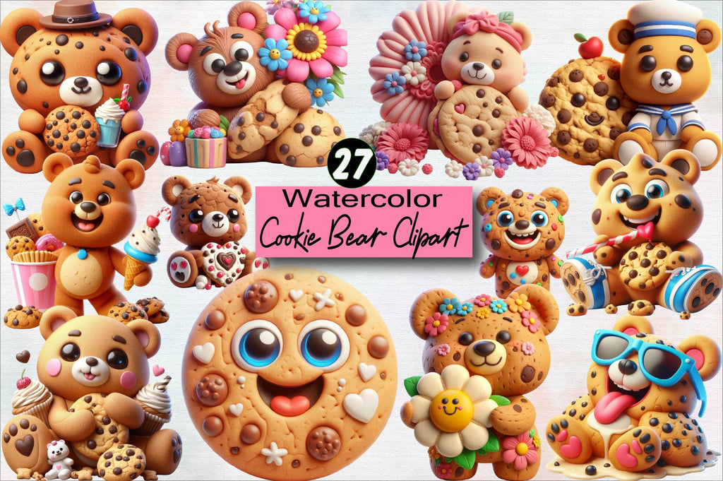 Cookie Bear Sublimation Clipart Bundle - So Fontsy