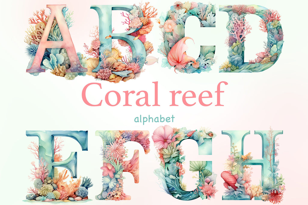 Coral Reef Alphabet Clipart | Ocean Alphabet - So Fontsy