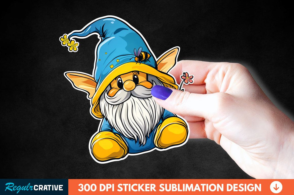 Cute Bee Gnome Printable Sticker Clipart - So Fontsy