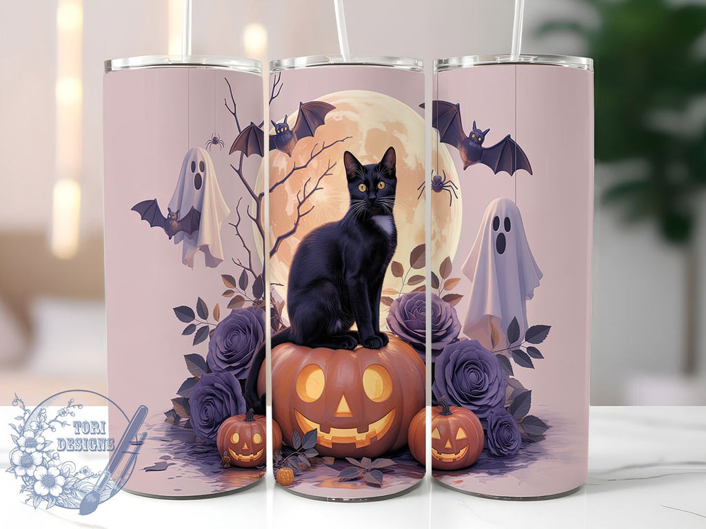 Cute Black Cat Halloween Tumbler, Halloween Pumpkin, Black Cat Tumbler ...