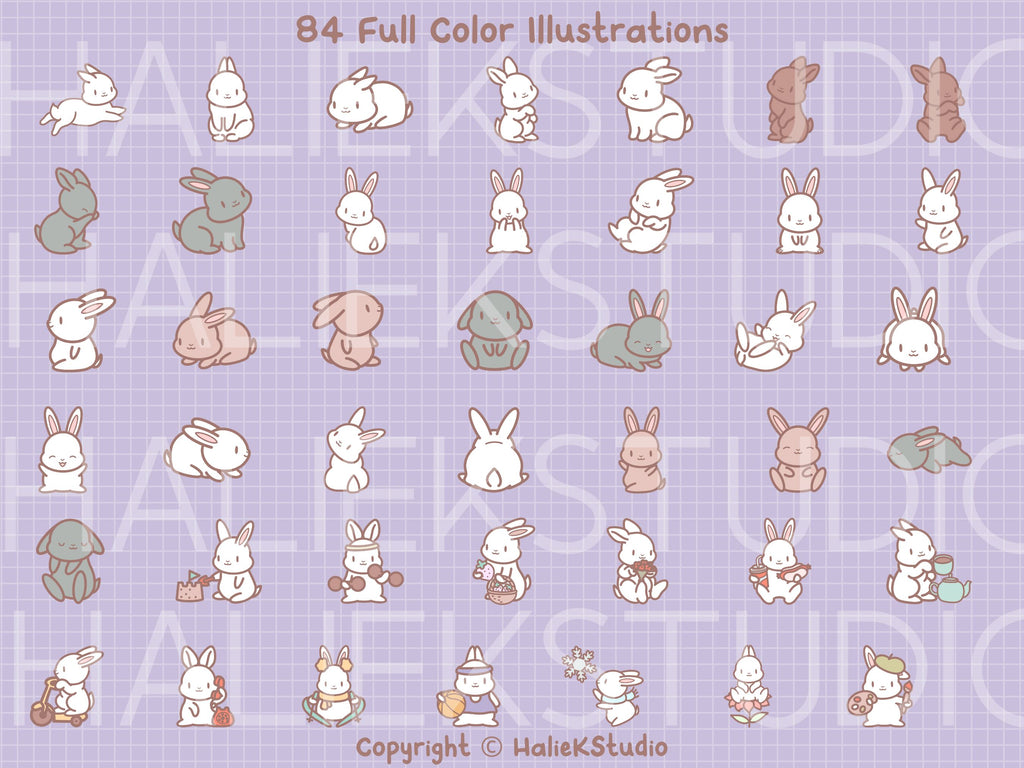 Cute Bunnies Color Clip Art SVG Design Set - So Fontsy