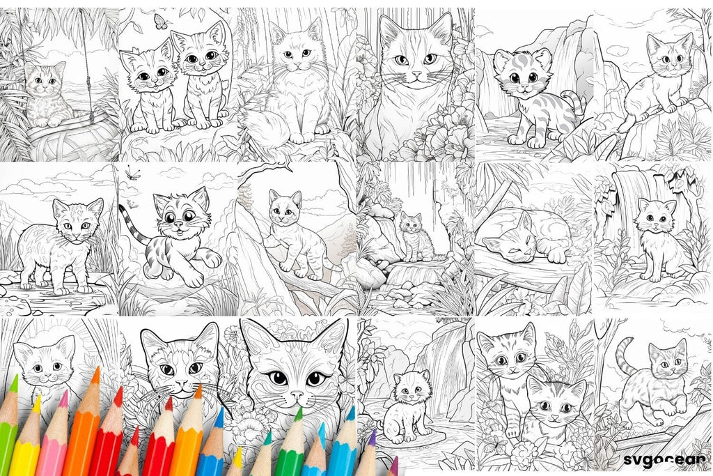 Cute Cats Coloring Book | Coloring pages for kids - So Fontsy