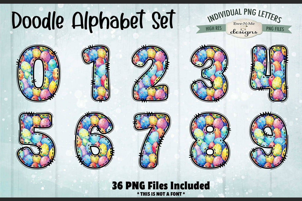 Cute Easter Egg Doodle Alphabet & Number Set | 36 PNG Files - So Fontsy