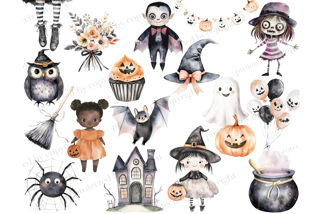 Cute Halloween Clipart Set | Spooky Kids PNG Bundle - So Fontsy