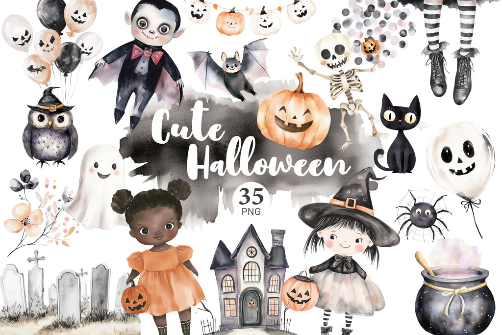Cute Halloween Clipart Set | Spooky Kids PNG Bundle - So Fontsy