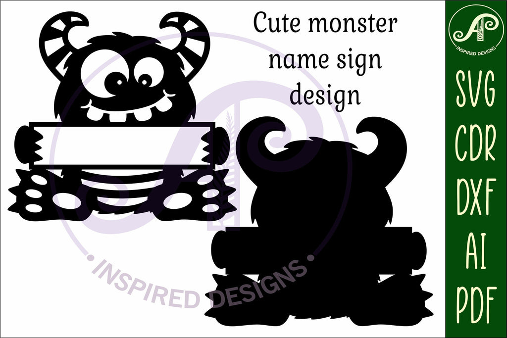 Cute monster name sign design 1 svg laser cut template - So Fontsy