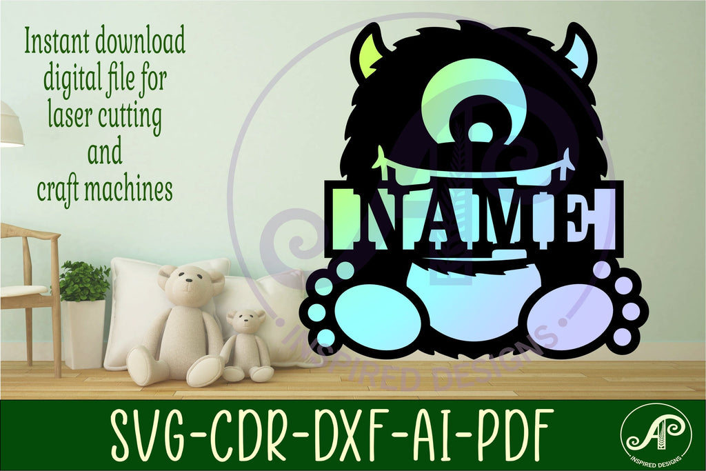 Cute monster name sign design 2 svg laser cut template - So Fontsy