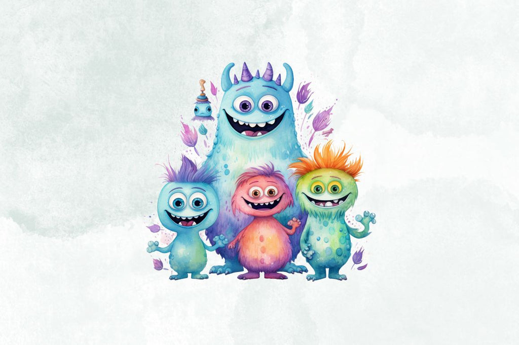 Cute Monster Watercolor Clipart Bundle - So Fontsy