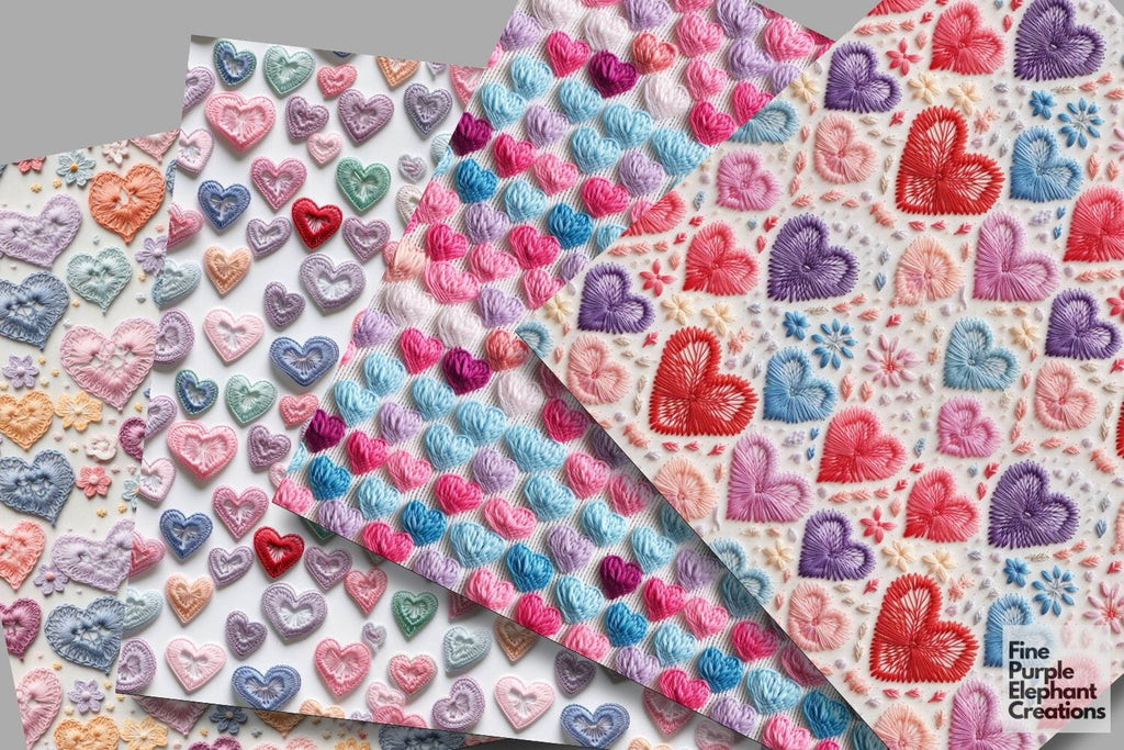 Cute Pastel Embroidered Hearts Digital Paper | Printable Valentine - So ...