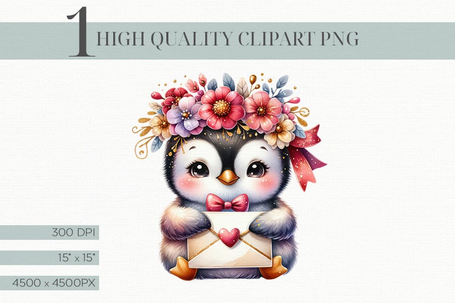 Cute Penguin Clipart with Love Letter Valentine Clipart - So Fontsy