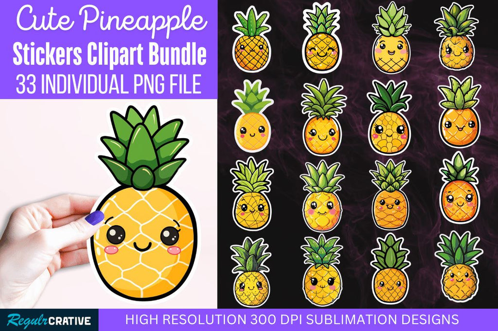 Cute Pineapple Stickers Bundle - So Fontsy