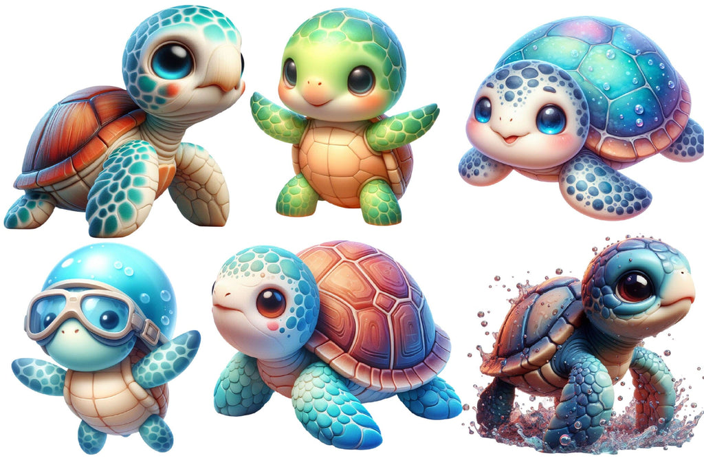 Cute Sea Turtle Watercolor Clipart - So Fontsy