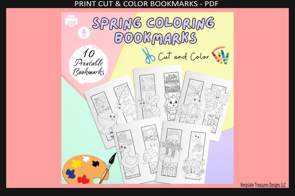 Cute Spring Coloring Bookmarks For Kids, Easter Print & Cut - So Fontsy