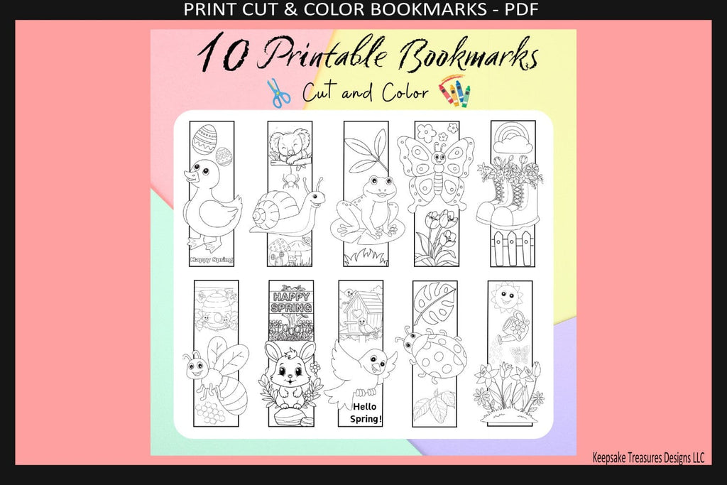 Cute Spring Coloring Bookmarks For Kids, Easter Print & Cut - So Fontsy
