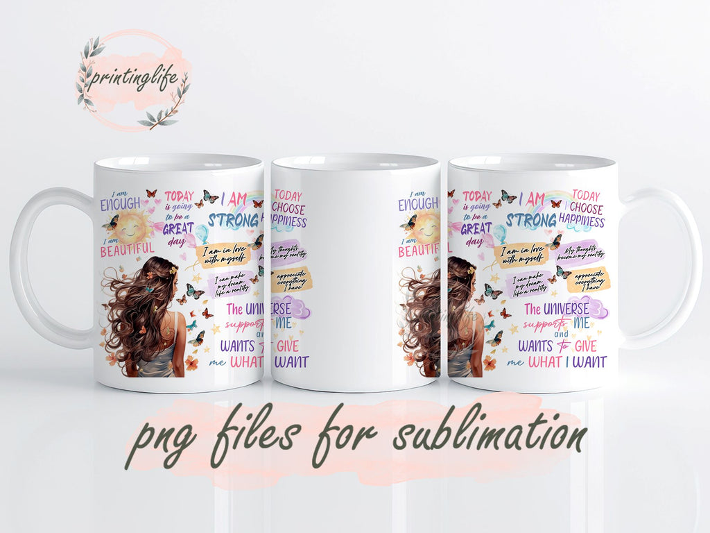 Daily Positive Self Love Affirmations Mug Wrap Design, Instant Digital ...