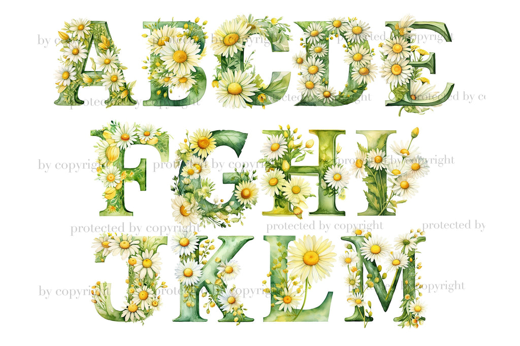 Daisies Alphabet Clipart | Floral Letters - So Fontsy