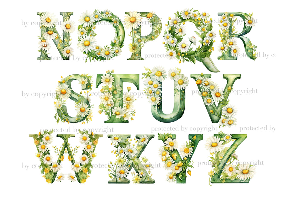 Daisies Alphabet Clipart | Floral Letters - So Fontsy