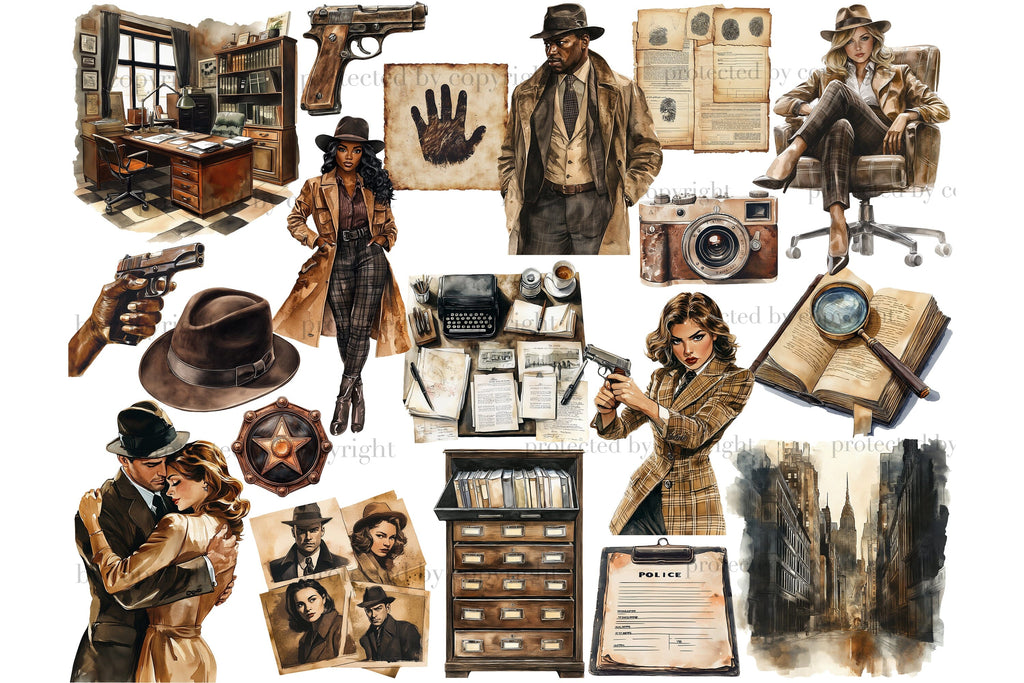 Detective Clipart | True Crime PNG Bundle - So Fontsy