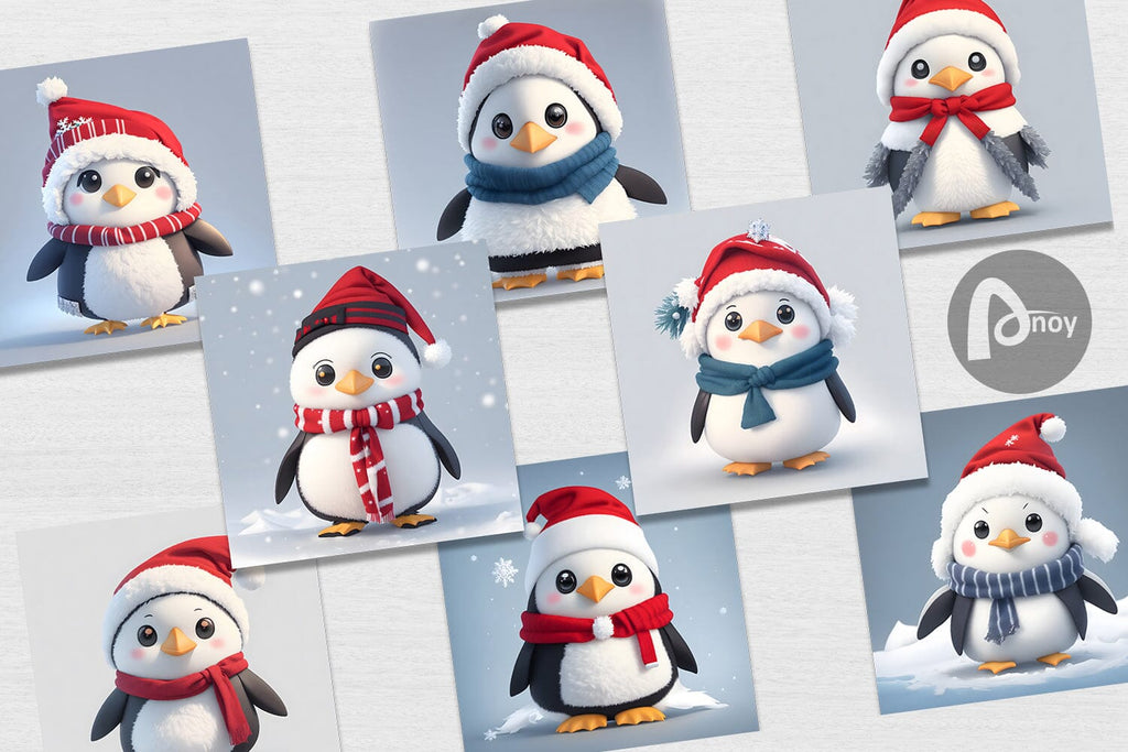 Digital Paper 3D Cute Penguin Christmas - So Fontsy