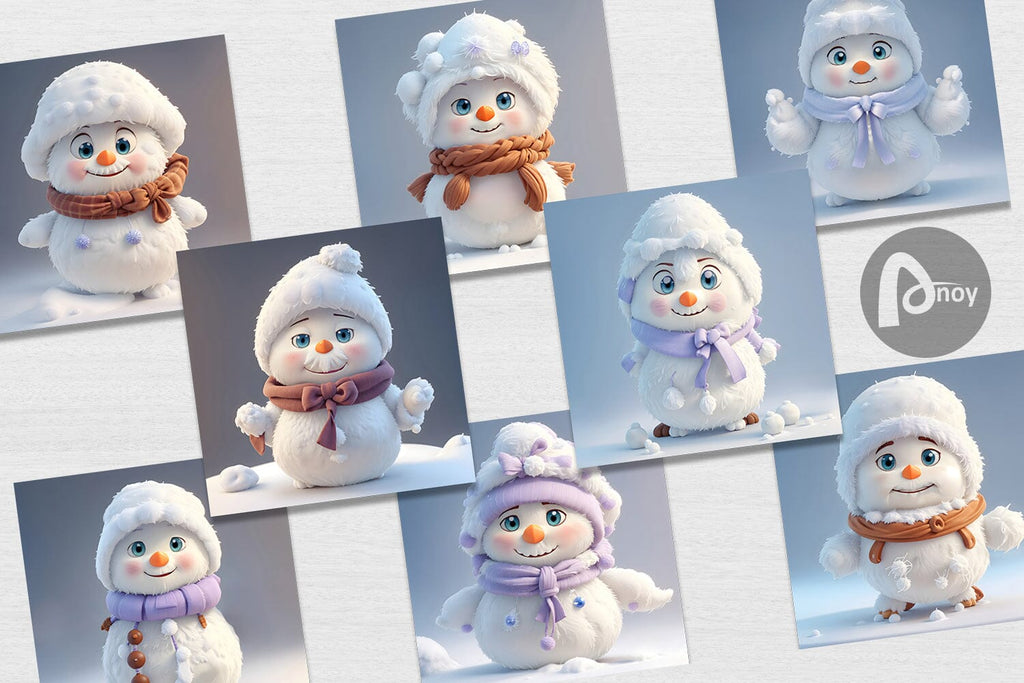 Digital Paper 3D Cute Snowman Christmas - So Fontsy