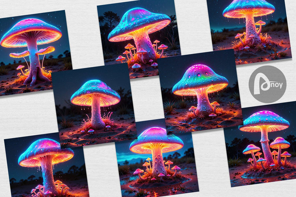 Digital Paper 3D Glowing Mushroom - So Fontsy