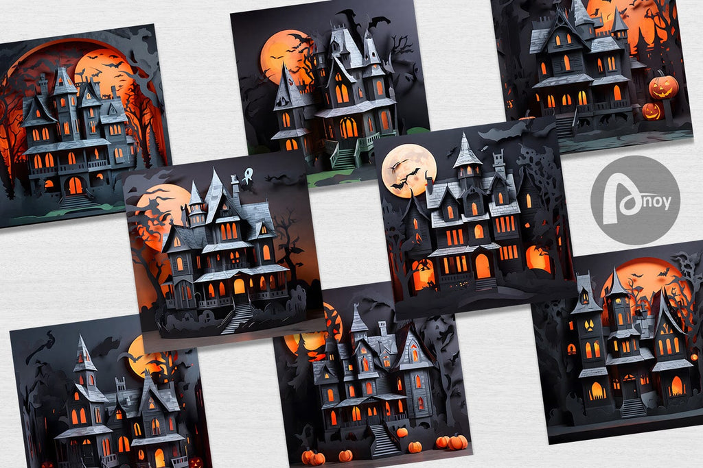 Digital Paper 3D Paper Haunted House - So Fontsy